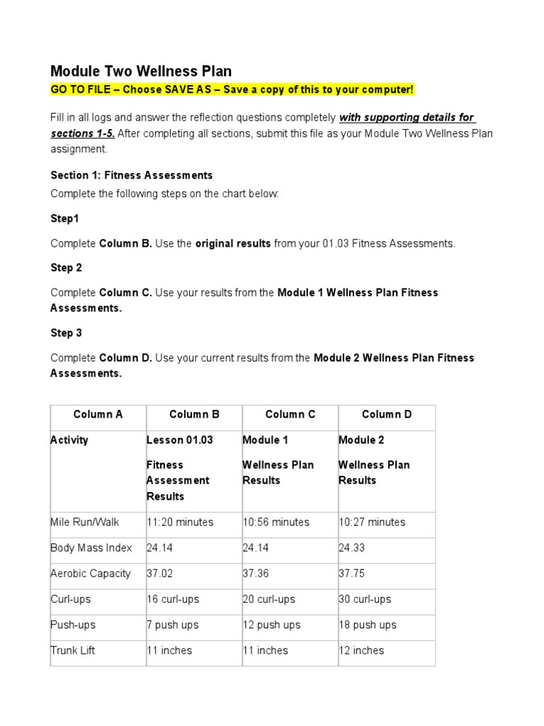 Module Two Wellness Plan | PDF | Determinants Of Health | Hobbies