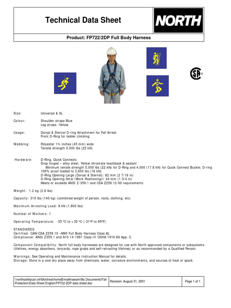 Technical Data Sheet: Product: FP722/2DP Full Body Harness | PDF