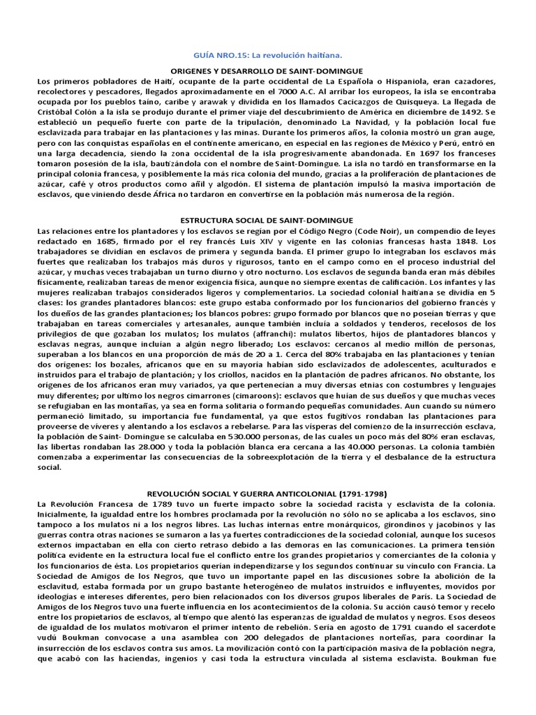 Guía XV (La Independencia de Haití) | PDF | Esclavitud