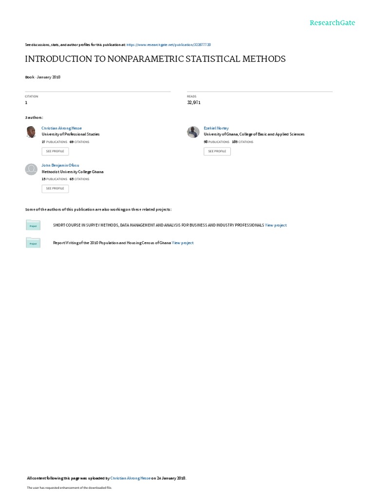 Introduction To Non Parametric Statistical Methods Research Gate | PDF ...