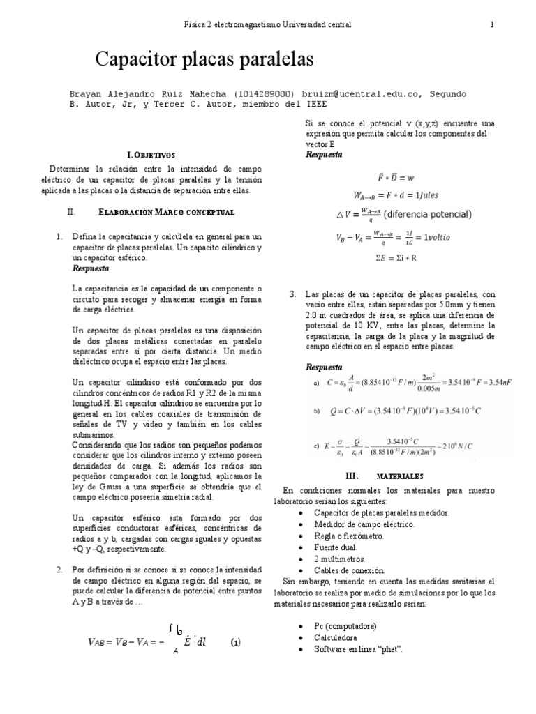 Capacitor Placas Paralelas | PDF | Condensador | Electricidad
