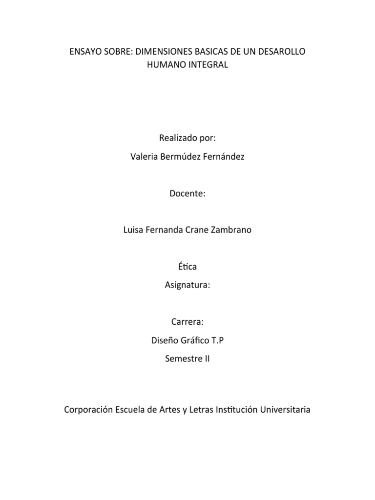 Dimensiones Basicas de Un Desarrollo Humano Integral | PDF | Vida ...