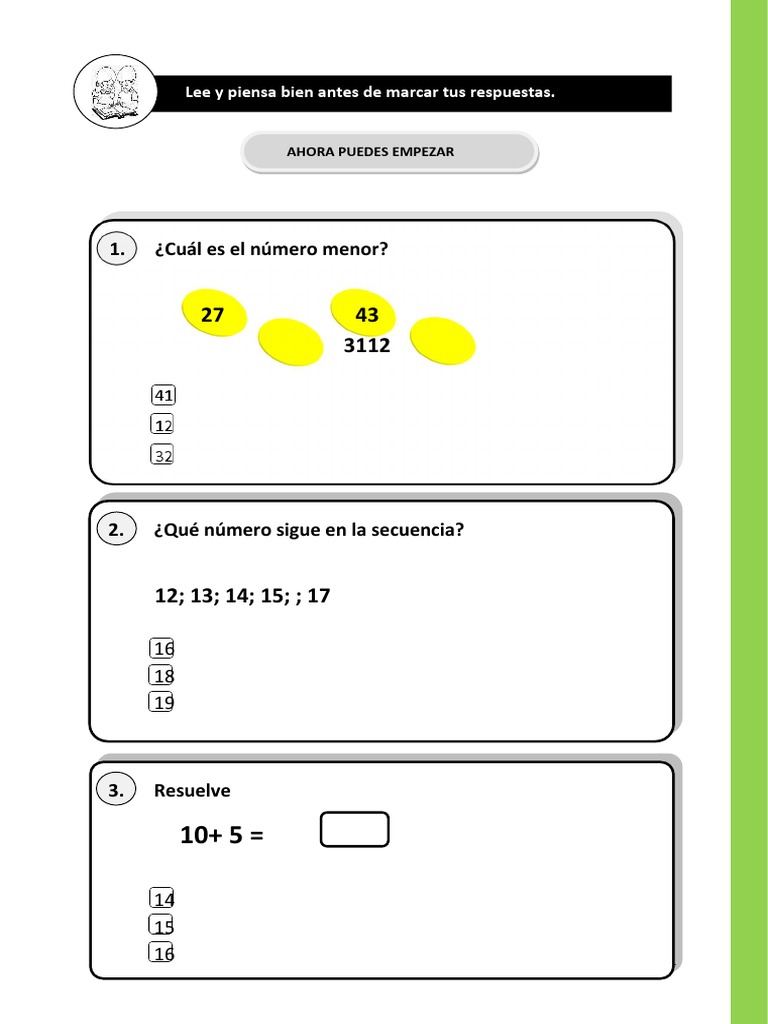 Examen de Matematica PRIMER GRADO | PDF