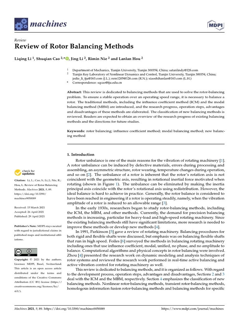 Review of Rotor Balancing Methods | PDF | Nonlinear System | Chaos Theory