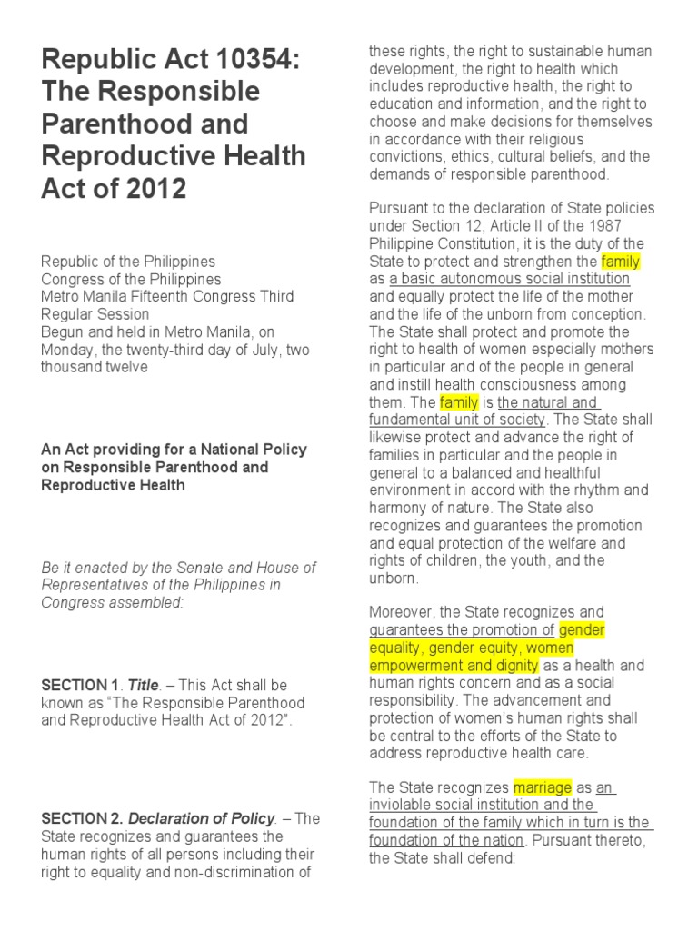 Republic Act 10354 | PDF | Reproductive Health | Family Planning
