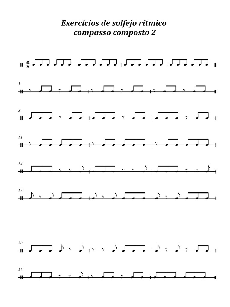 Exercicios de Solfejo Ritmico Compasso Composto 2 | PDF