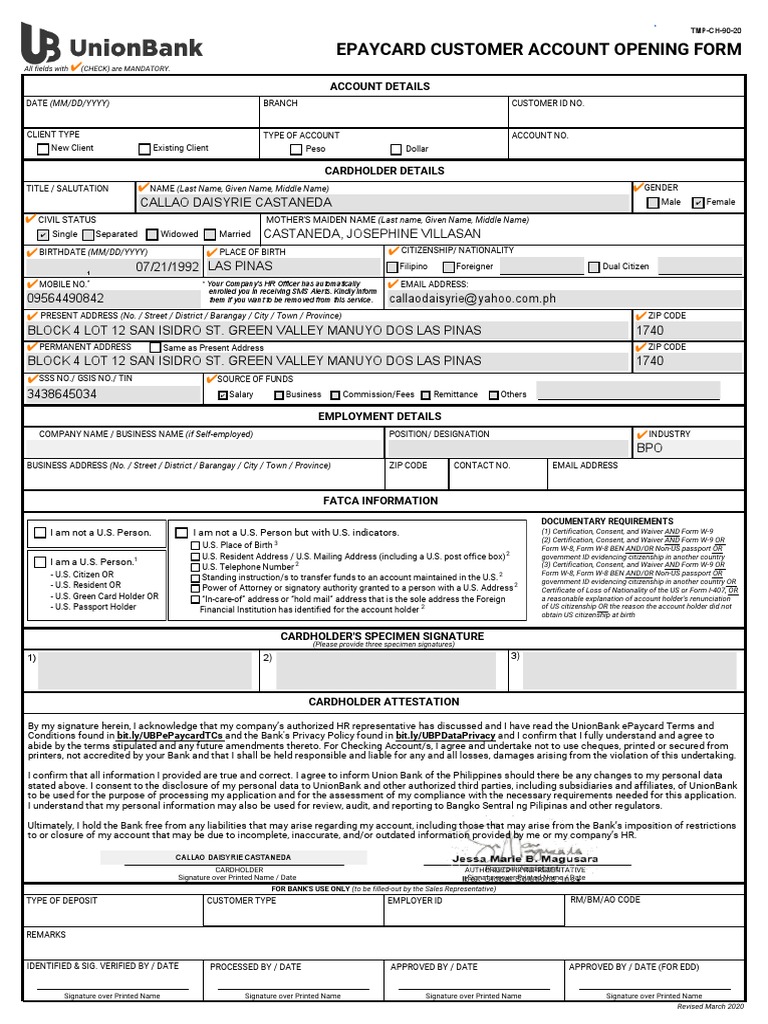 Caof Form - PQ (Jessa) | PDF