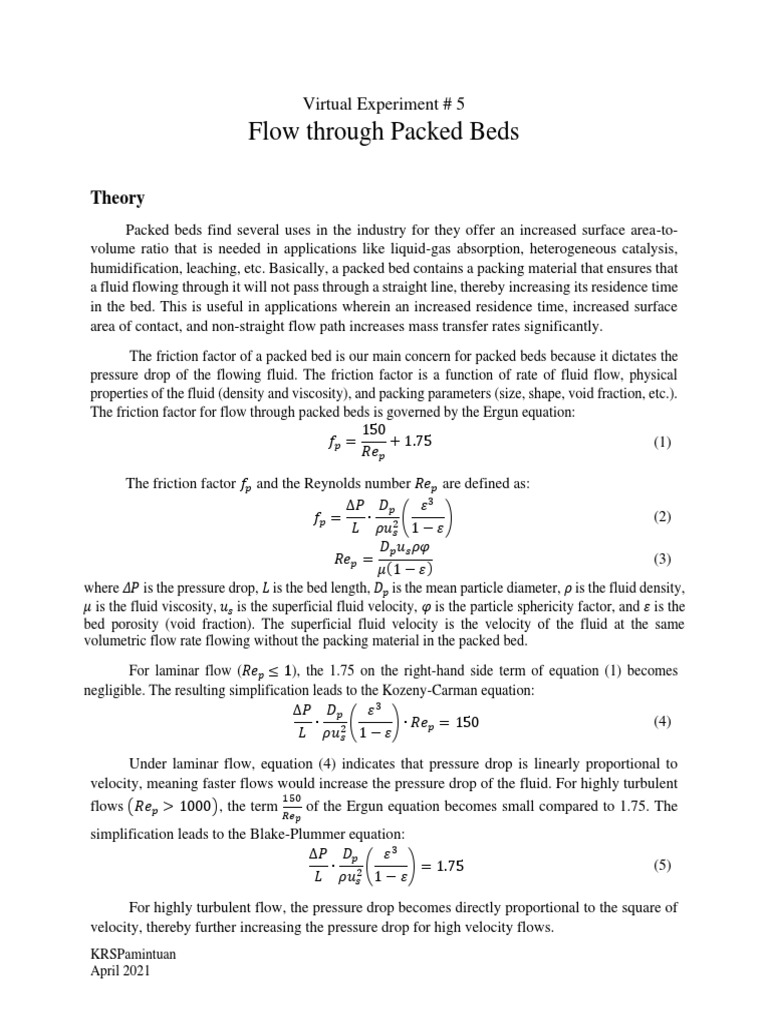 5 - Flow Through Packed Beds | PDF | Fluid Dynamics | Reynolds Number