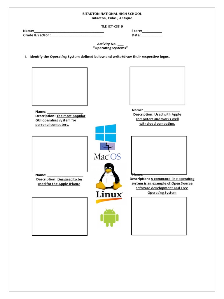 Operating Systems Worksheet for Grade 9 | PDF | Operating System ...