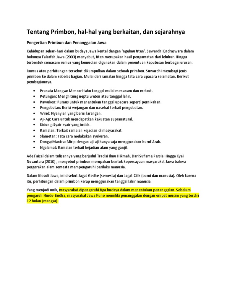 Primbon Secara Umum | PDF | Ilmu Sosial