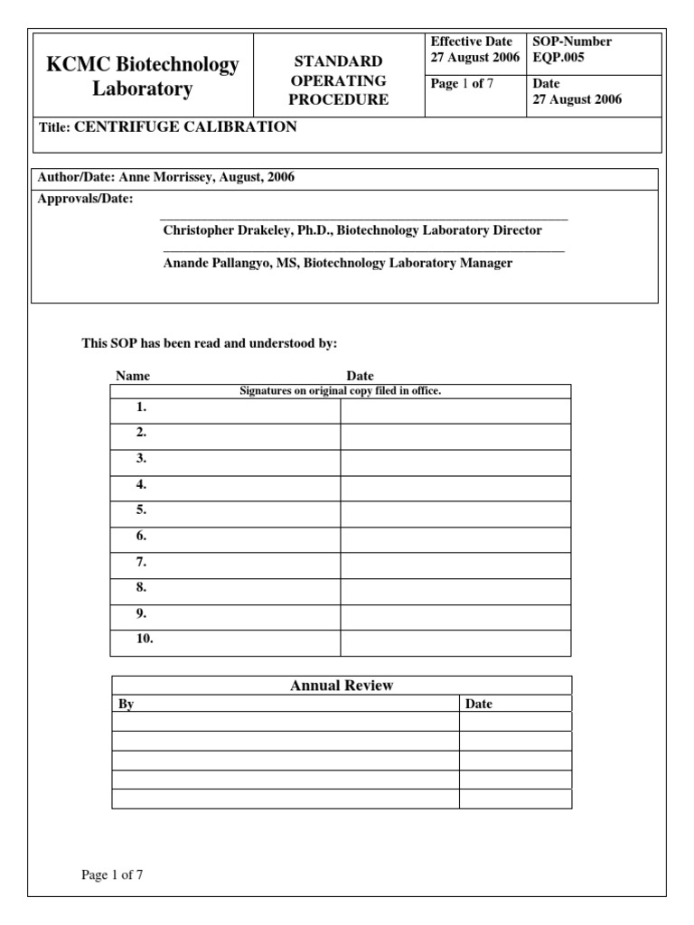 Eqp.005 Centrifuge Calibration | PDF | Calibration | Centrifuge