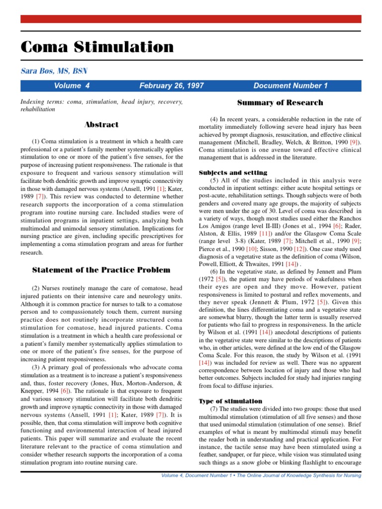 Coma Stimulation Article97 | PDF | Coma | Senses