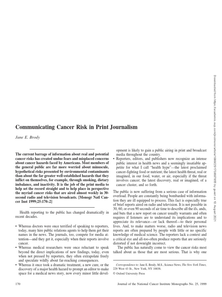 Brody1999 - Communicating Cancer Risk in Print Journalism | PDF ...