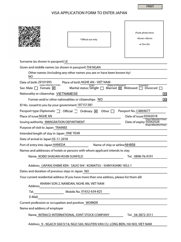Visa Application Form To Enter Japan: Single | PDF | Travel Visa | Passport