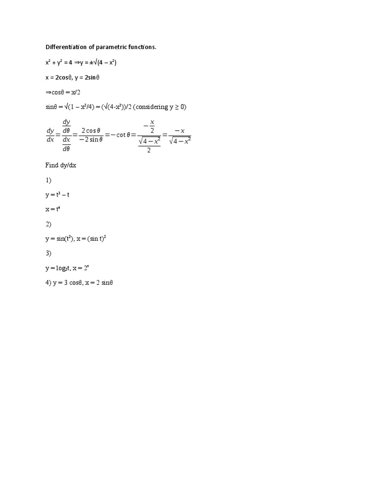 Differentiation of Parametric Functions | PDF