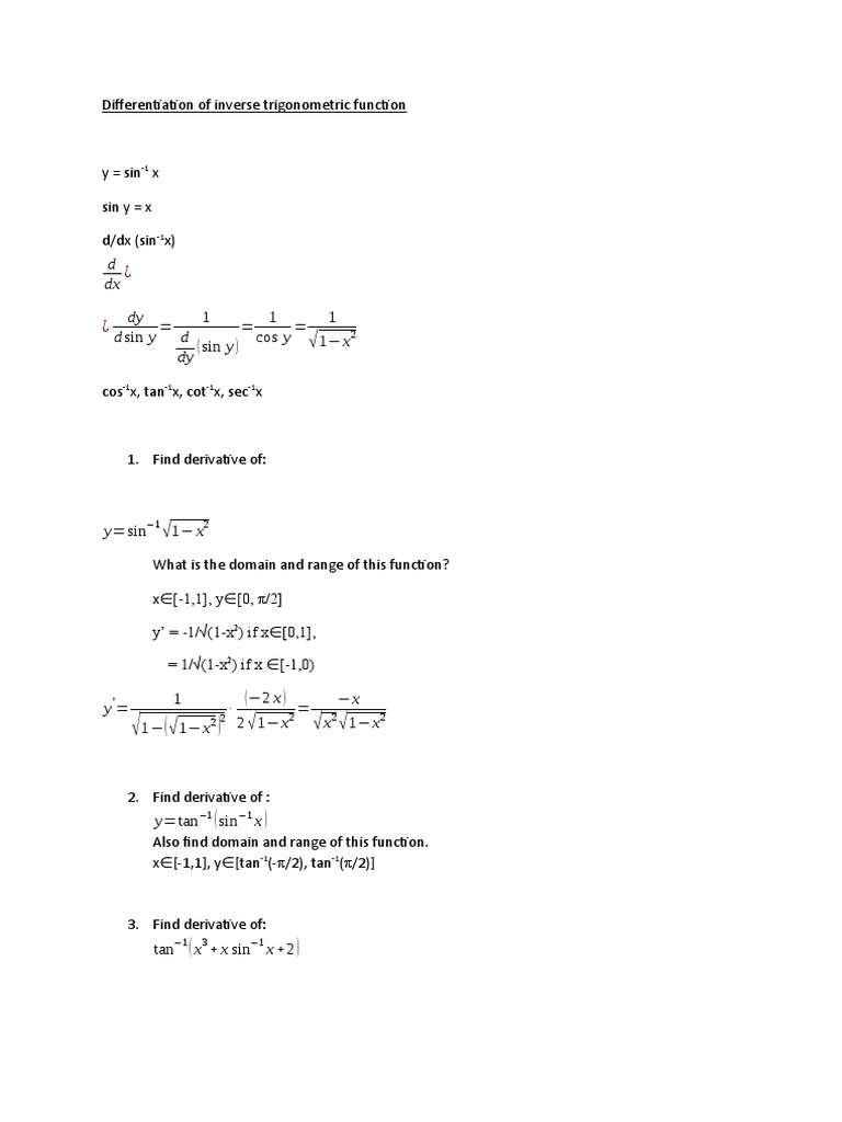 Inverse Trig Functions Derivatives | PDF | Function (Mathematics ...
