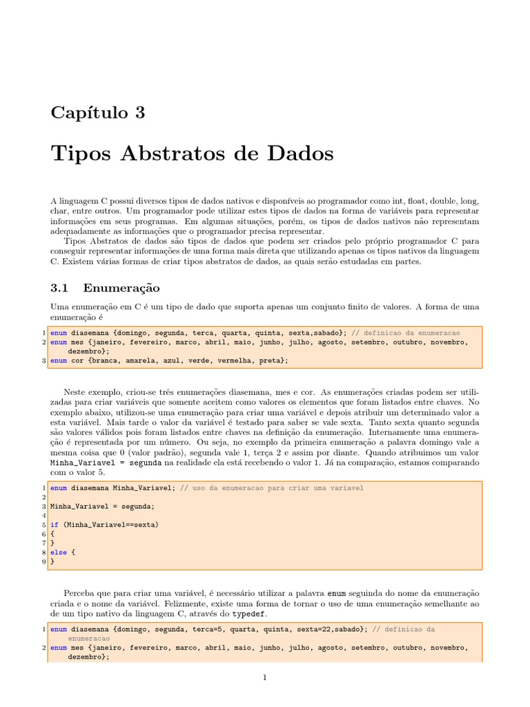 Tipos Abstratos de Dados | PDF | Tipo de dados | C (linguagem de ... Tipos Abstratos de Dados | PDF | Tipo de dados | C (linguagem de ...