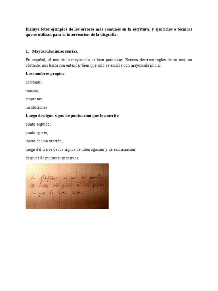 Errores comunes en escritura y disgrafía | PDF | Coma | Oración ...