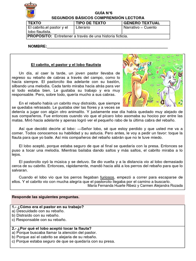 El Cuento El Lobo Flautista Y El Cabrito Pdf Cabra
