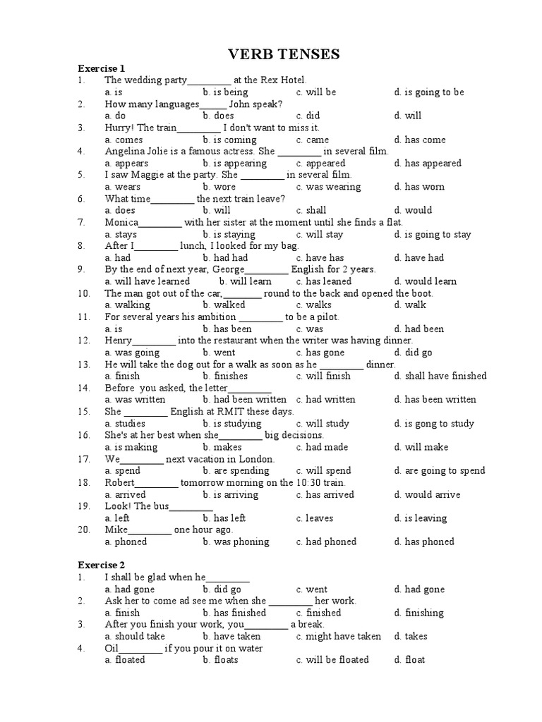 Verb Tenses Exercises | PDF