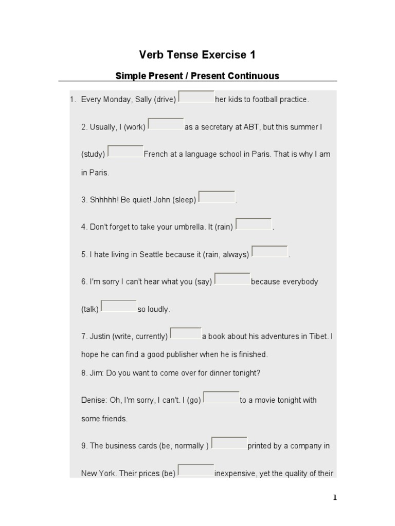 Exercises On Verb Tensesgrade12advance | PDF | Perception