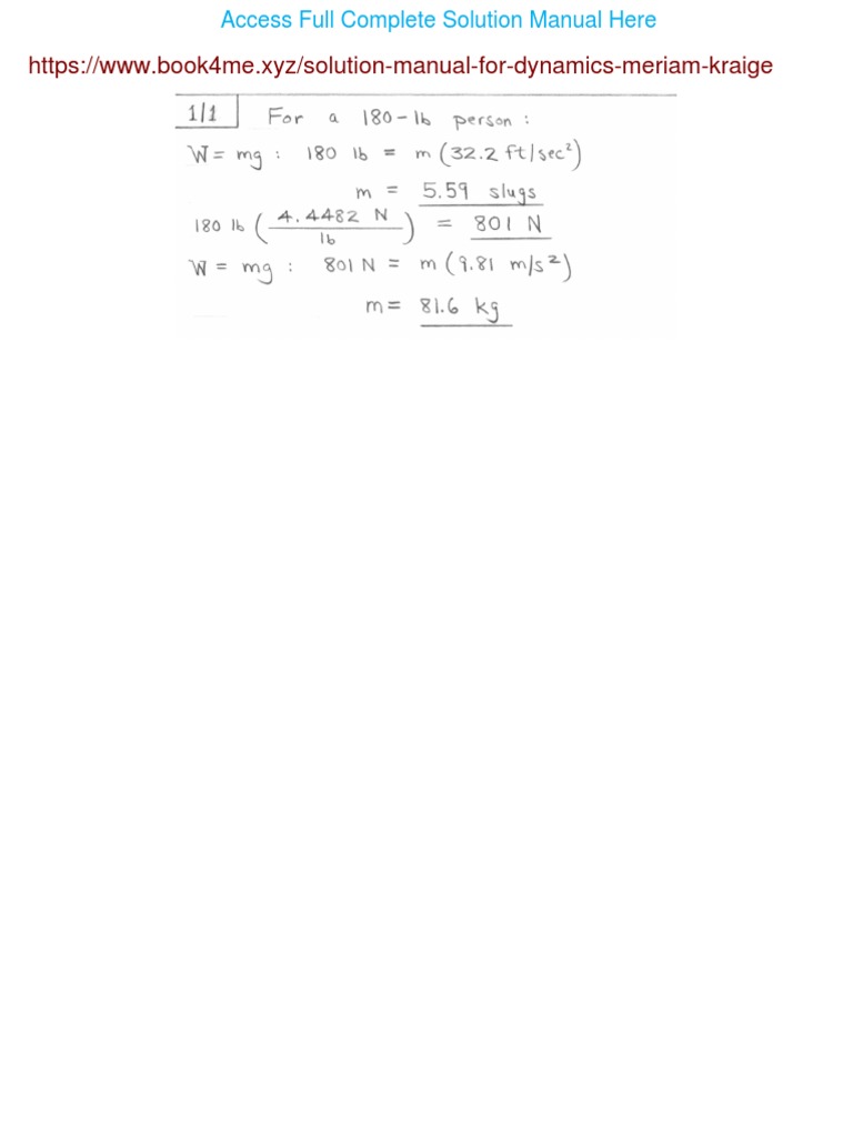 Sample - Solution Manual For Dynamics 9th Edition Meriam & Kraige | PDF