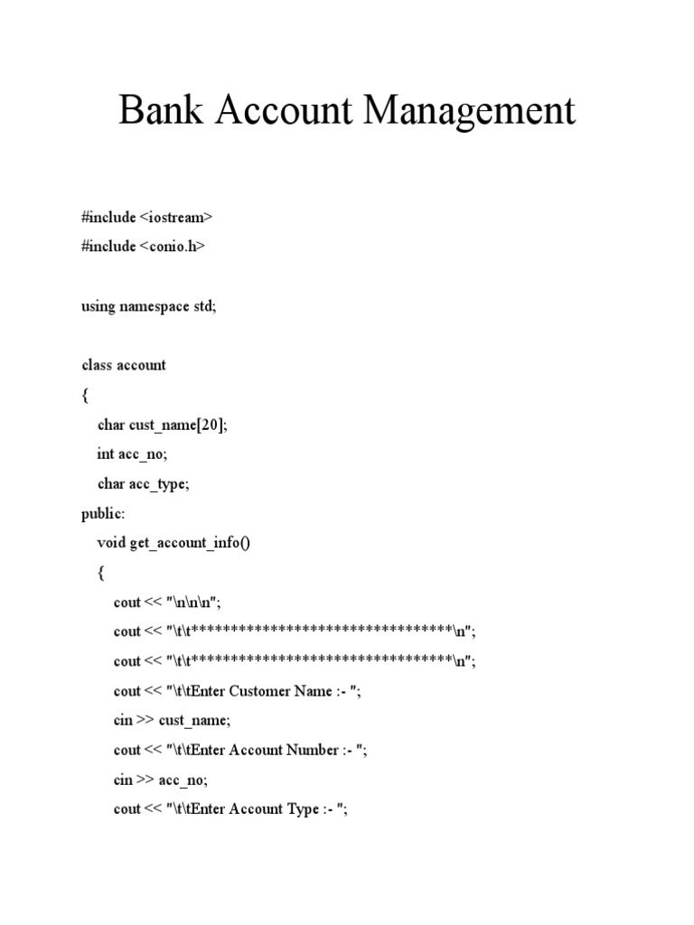 Bank Account Management System In C Pdf Computer Programming