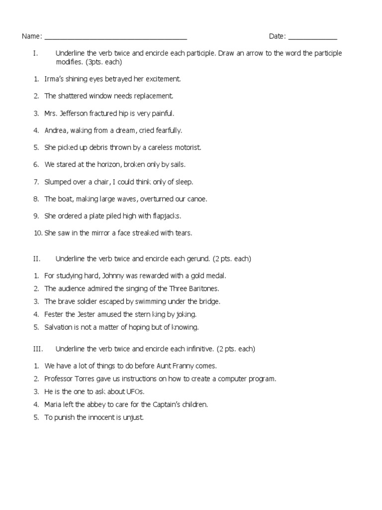 Grammar Exercise: Verbs & Verbals | PDF