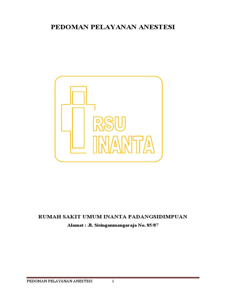 Pedoman Pelayanan Anestesi RS Inanta | PDF
