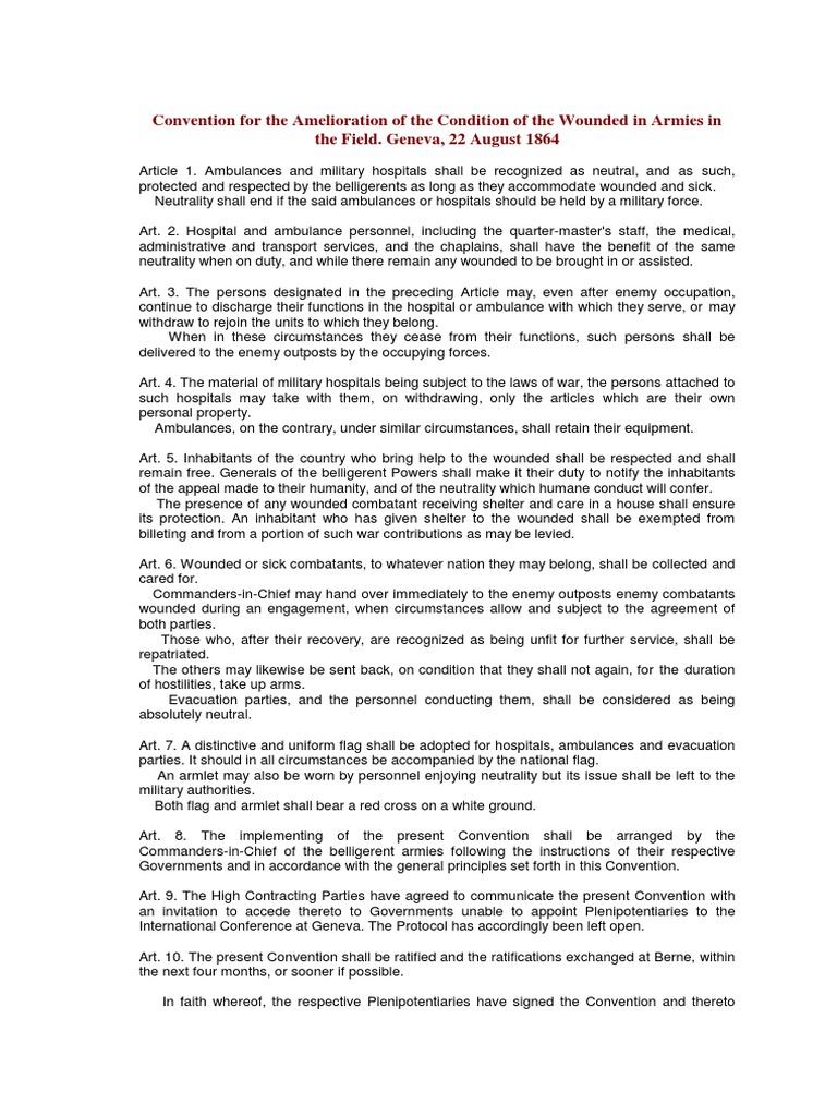 IHL-GC1864-En (First Geneva Convention (Red Cross Convention of 1864 ...