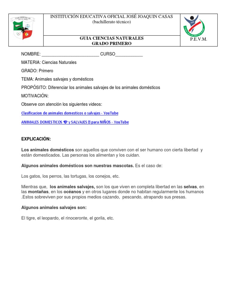 Guía 010 Animales Domésticos y Salvajes | PDF