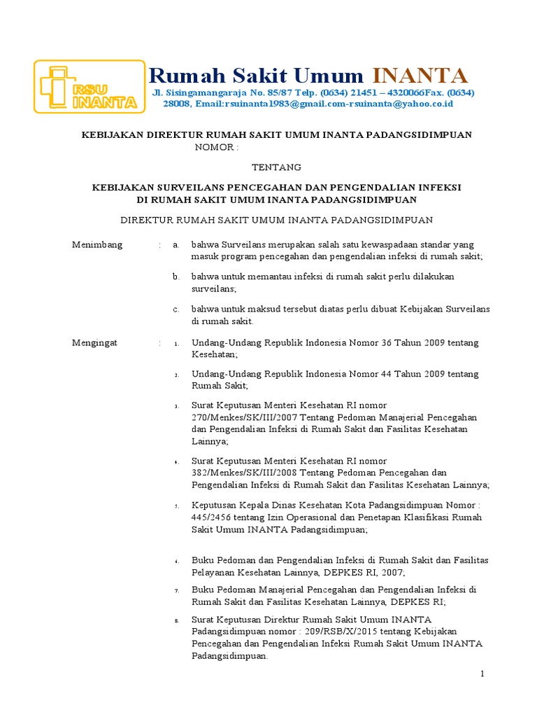 Kebijakan Pengendalian Infeksi RSU INANTA | PDF