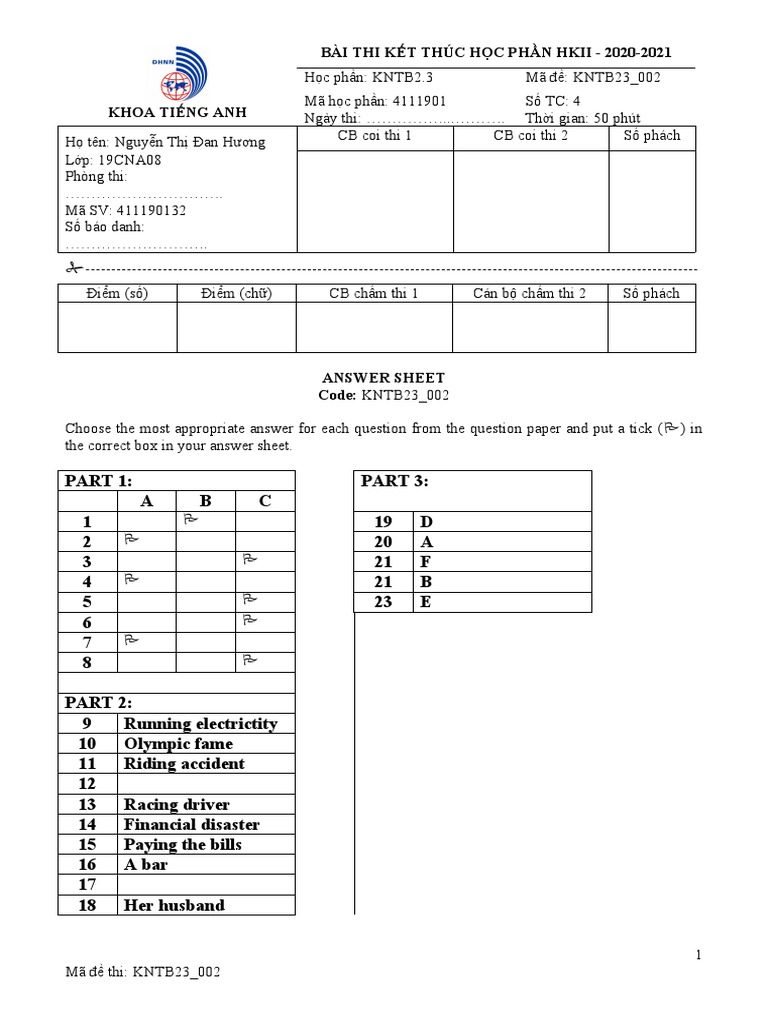 Answersheet B2.3 002 | PDF