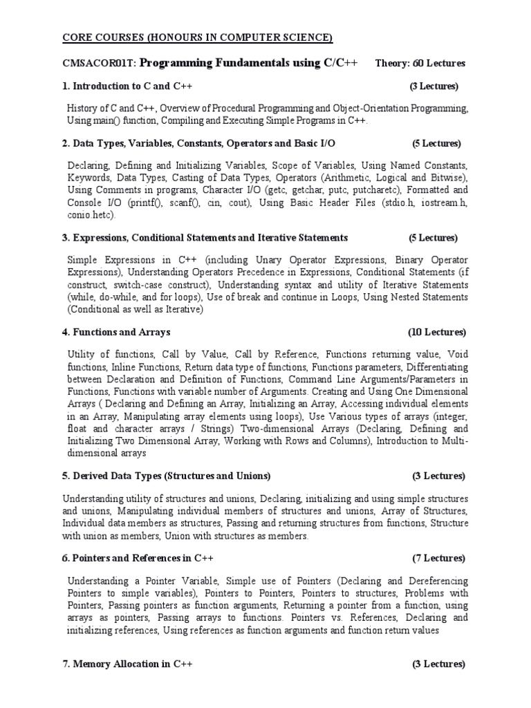 Programming Fundamentals Using C/C++: (3 Lectures) | PDF | C++ | Pointer (Computer Programming)