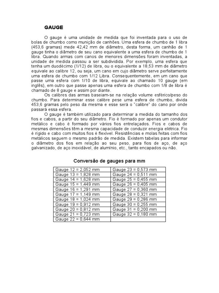 Conversão de Gauges para MM | PDF | Calibre | Voo