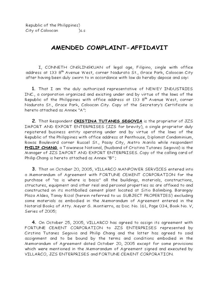 Amended Complaint Affidavit JZS | PDF | Fraud | Justice