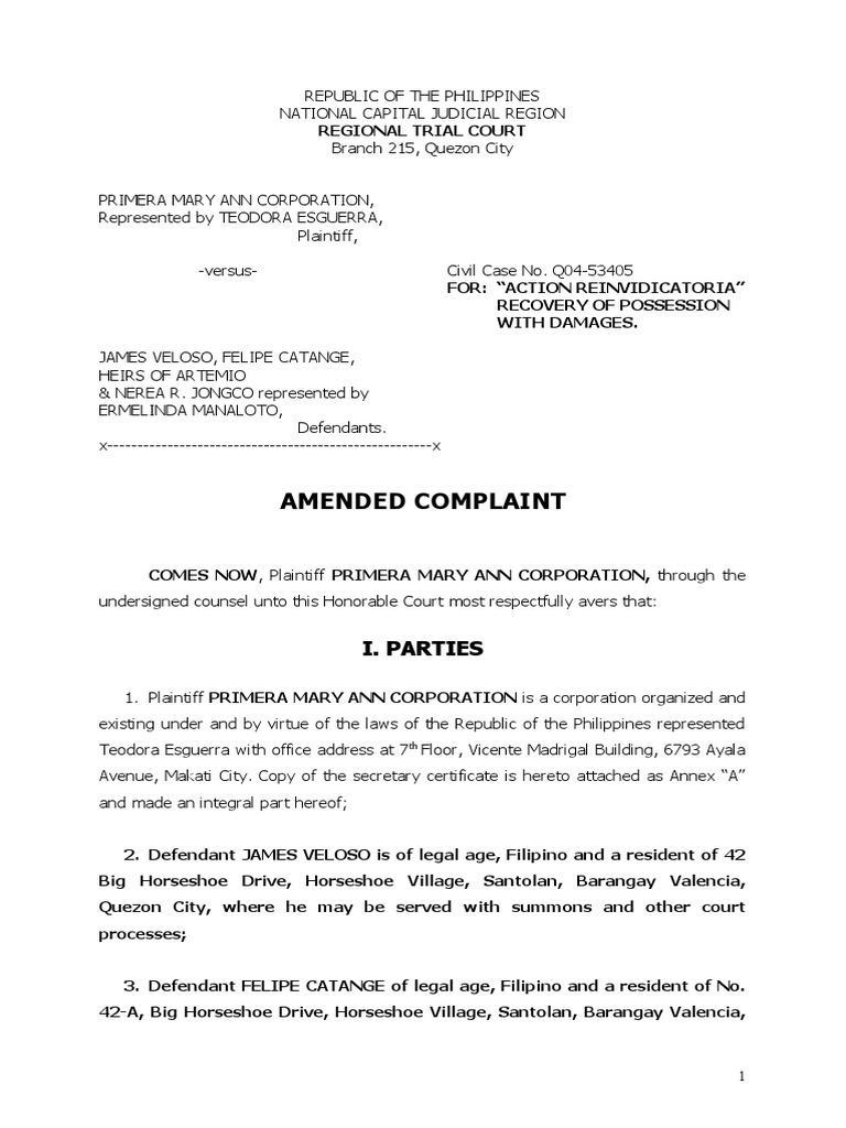 Amended Complaint Primera | PDF | Lawsuit | Complaint