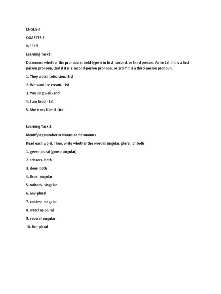 English Quarter 4 Week 5 | PDF | Grammatical Number | Plural