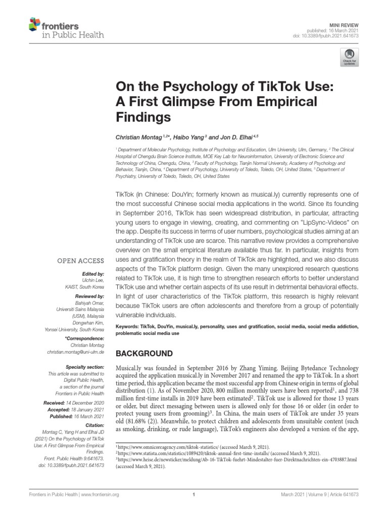 On The Psychology of Tiktok Use: A First Glimpse From Empirical ...