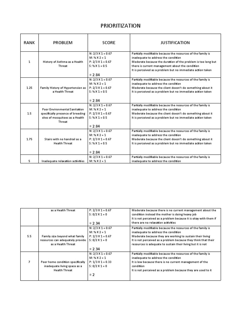 Prioritization Rank Problem Score Justif | PDF | Hypertension ...