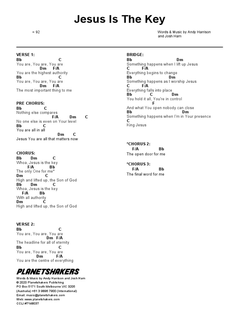 Jesus Is The Key: 92 Words & Music by Andy Harrison and Josh Ham | PDF ...