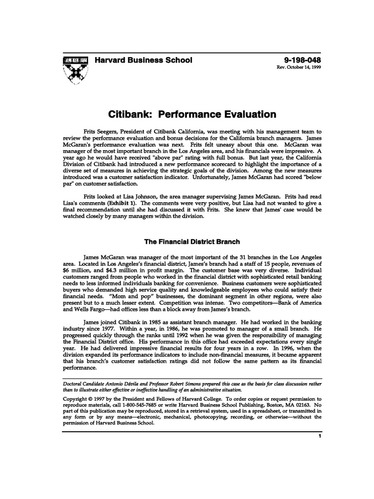 CASE Citibank Performance Evaluation | PDF