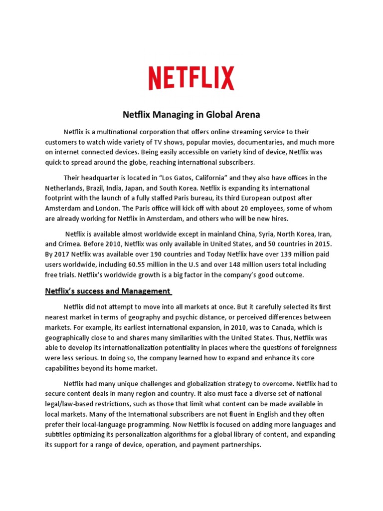 Netflix Managing in Global Arena | PDF | Netflix | Business