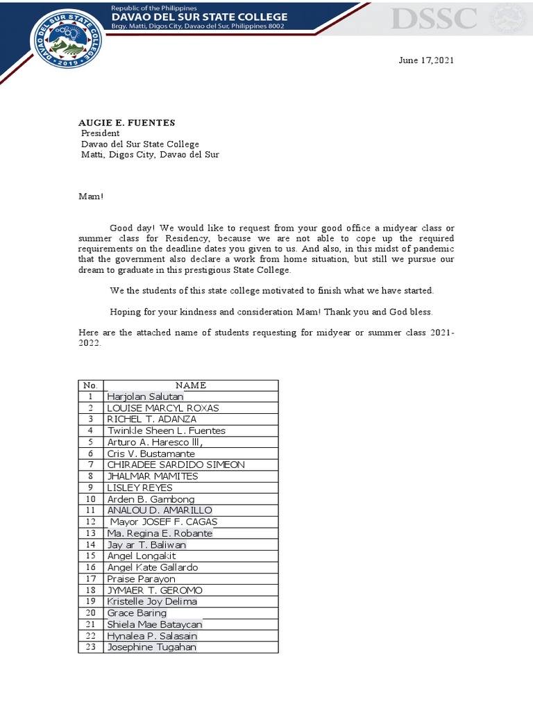 Letter For Summer Class | PDF