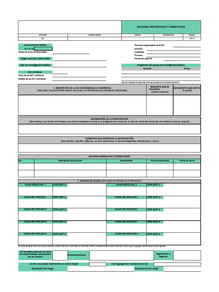 Formato ACR y Acciones Correctivas - Ejemplo | PDF | Informática