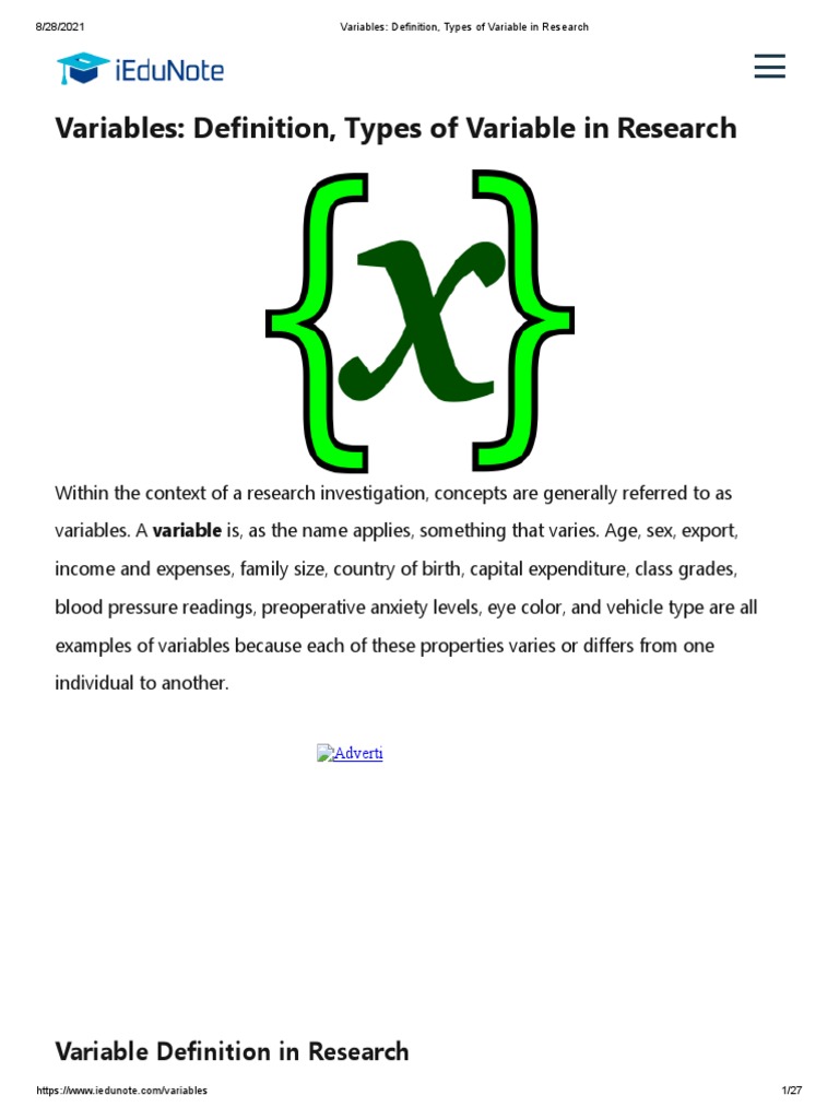 Variables - Definition, Types of Variable in Research | PDF | Dependent ...
