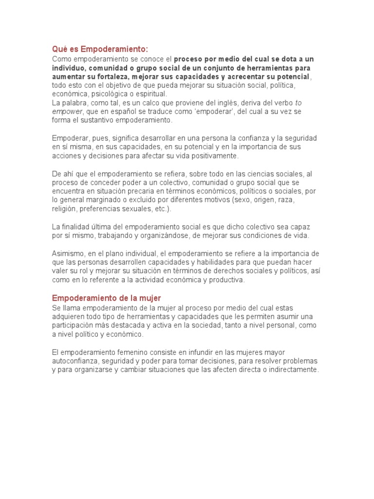 Empoderamiento: Definición y Ejemplos | PDF | Empoderamiento | La ...