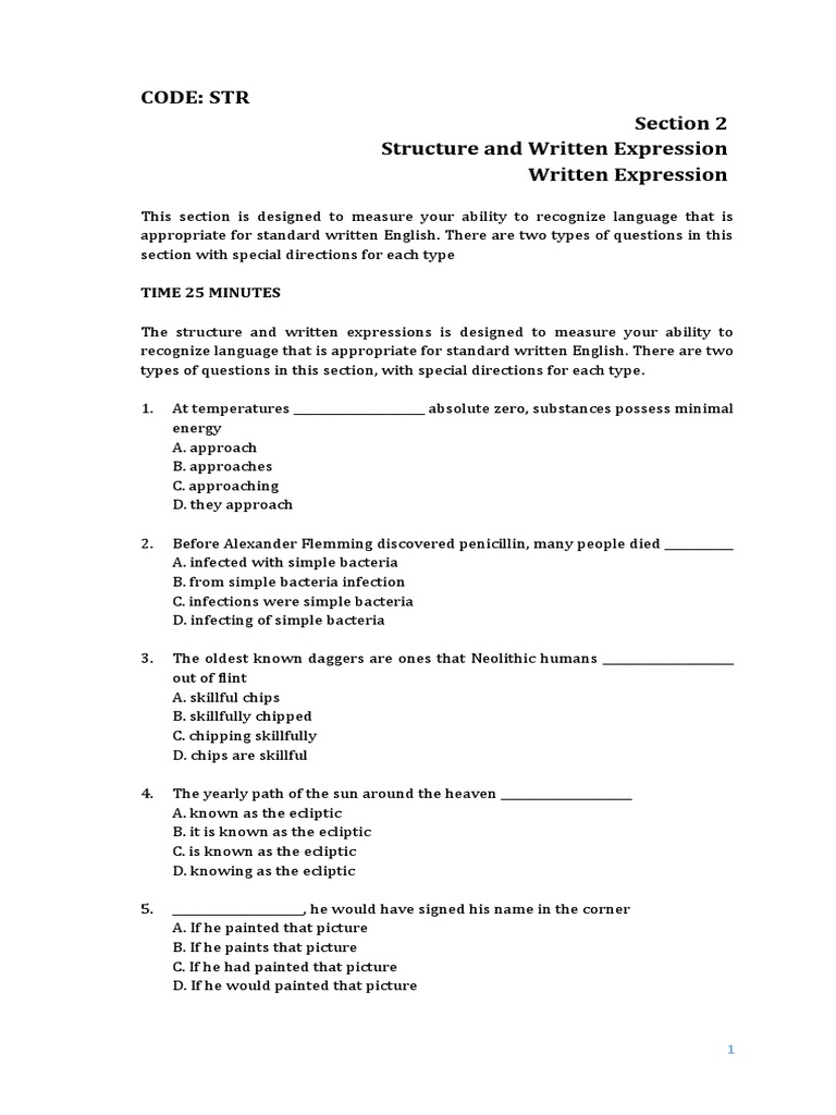 Code: STR Section 2 Structure and Written Expression Written Expression ...