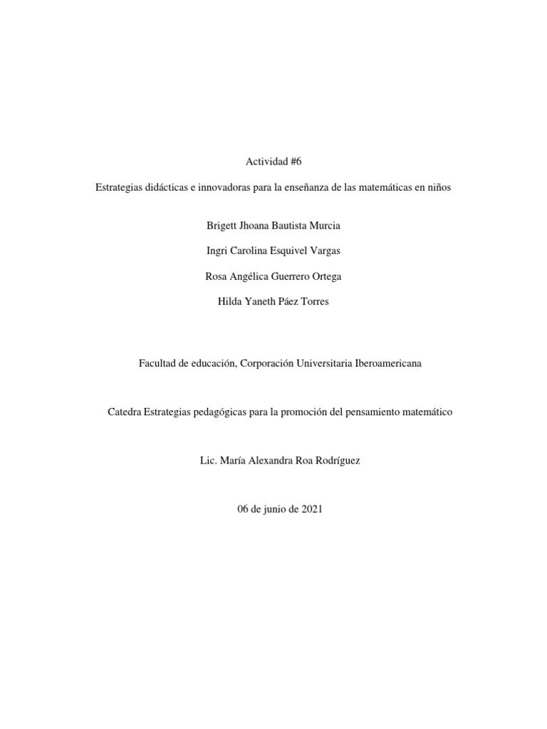 Actividad 6 - Estrategias Didácticas e Innovadoras para La Enseñanza de Las Matemáticas en Niños ...