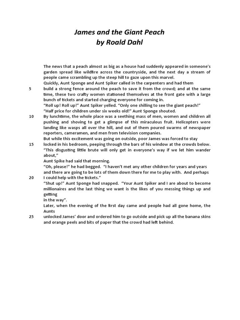 James and The Giant Peach - TA | PDF | Mystery, Thriller & Crime ...